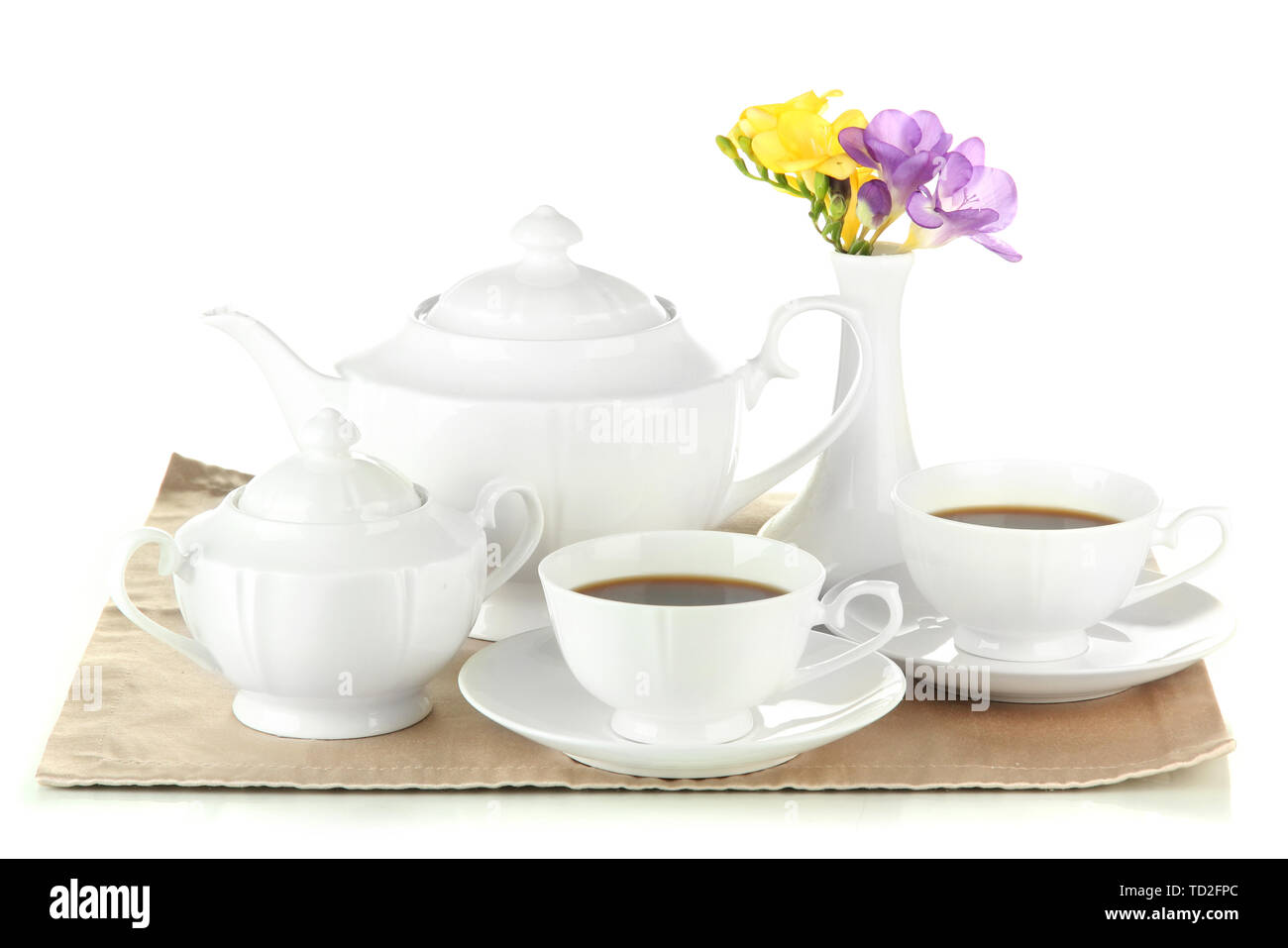 Beautiful tea service, isolated on white Stock Photo - Alamy