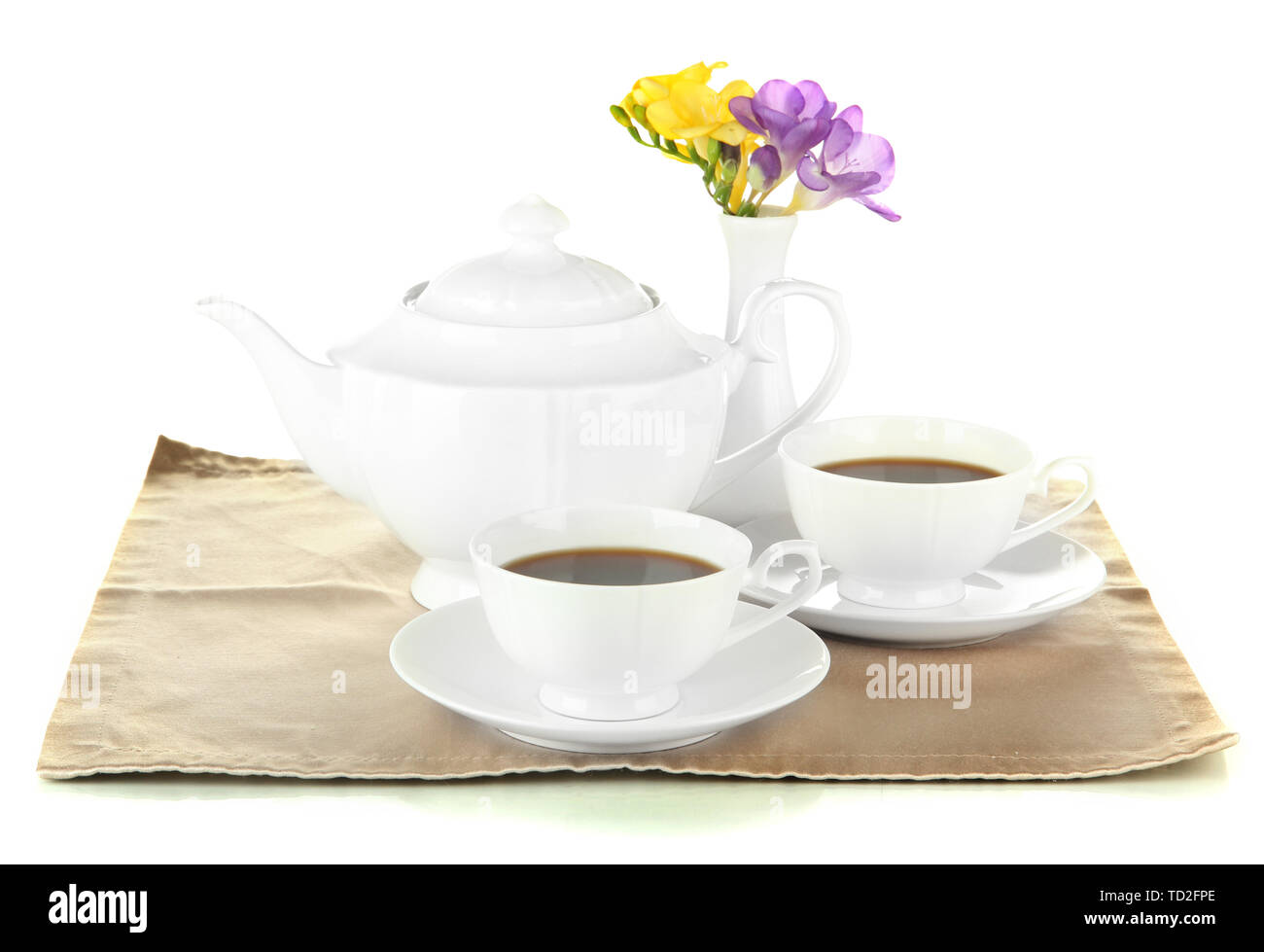 Beautiful tea service, isolated on white Stock Photo - Alamy