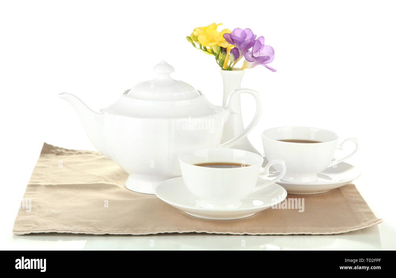 Beautiful tea service, isolated on white Stock Photo - Alamy
