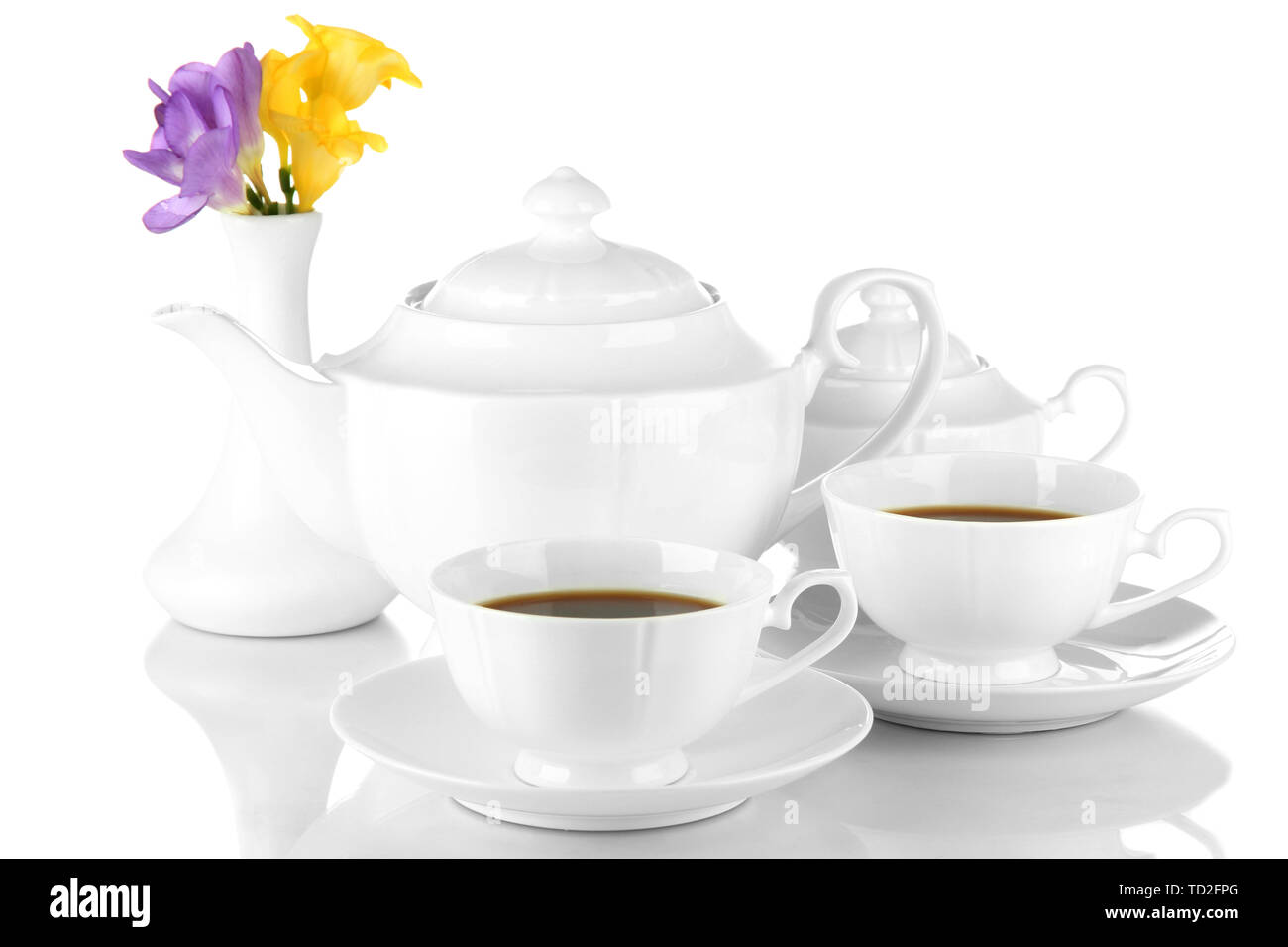 Beautiful tea service, isolated on white Stock Photo - Alamy