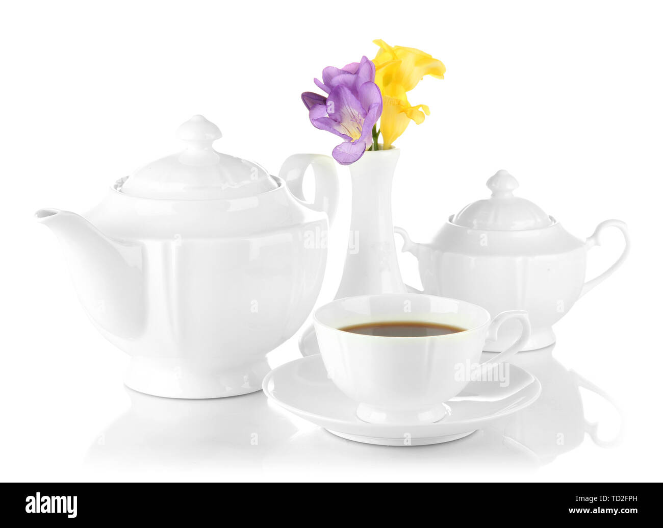 Beautiful tea service, isolated on white Stock Photo - Alamy