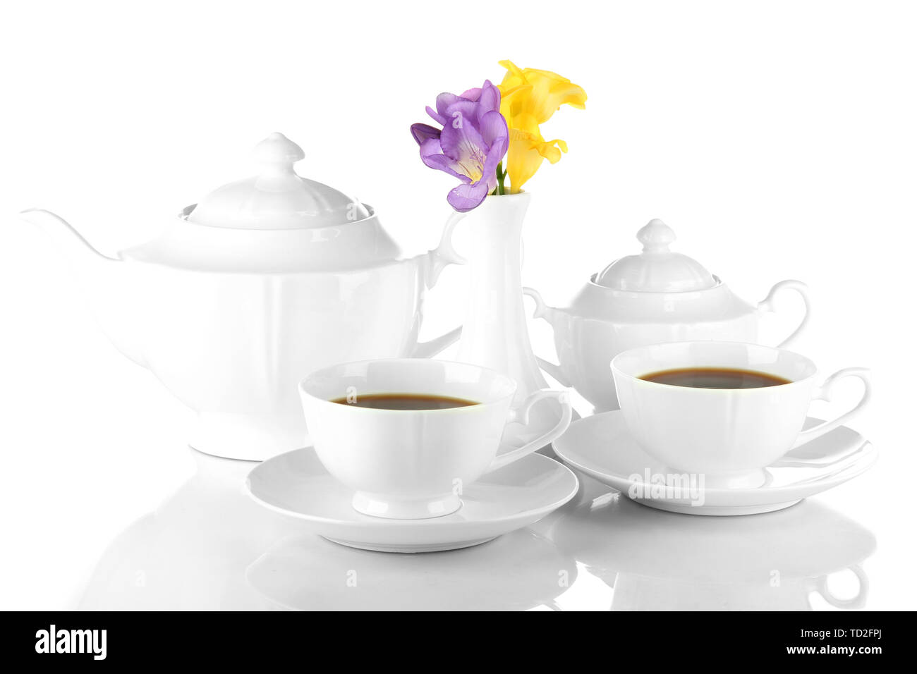 Beautiful tea service, isolated on white Stock Photo - Alamy