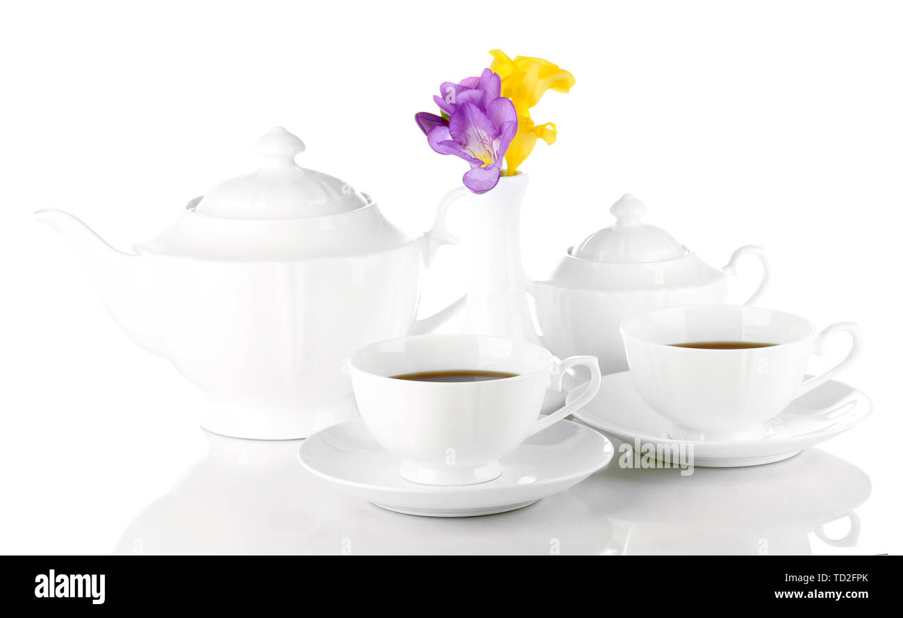 Beautiful tea service, isolated on white Stock Photo - Alamy