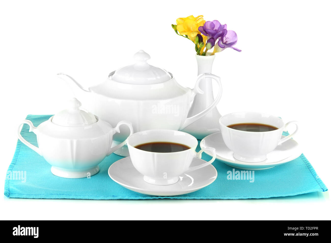 Beautiful tea service, isolated on white Stock Photo - Alamy