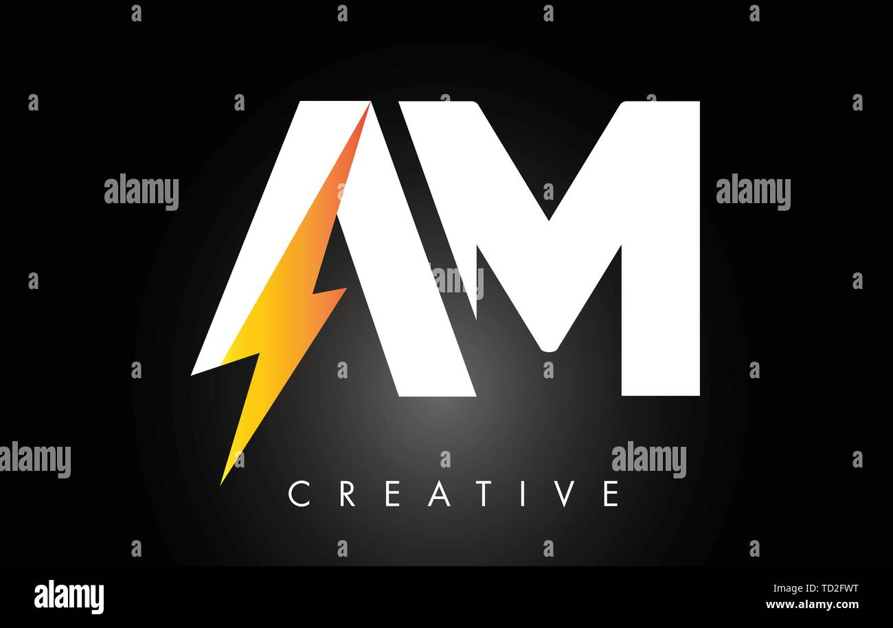 AM Letter Logo Design With Lighting Thunder Bolt. Electric Bolt Letter ...