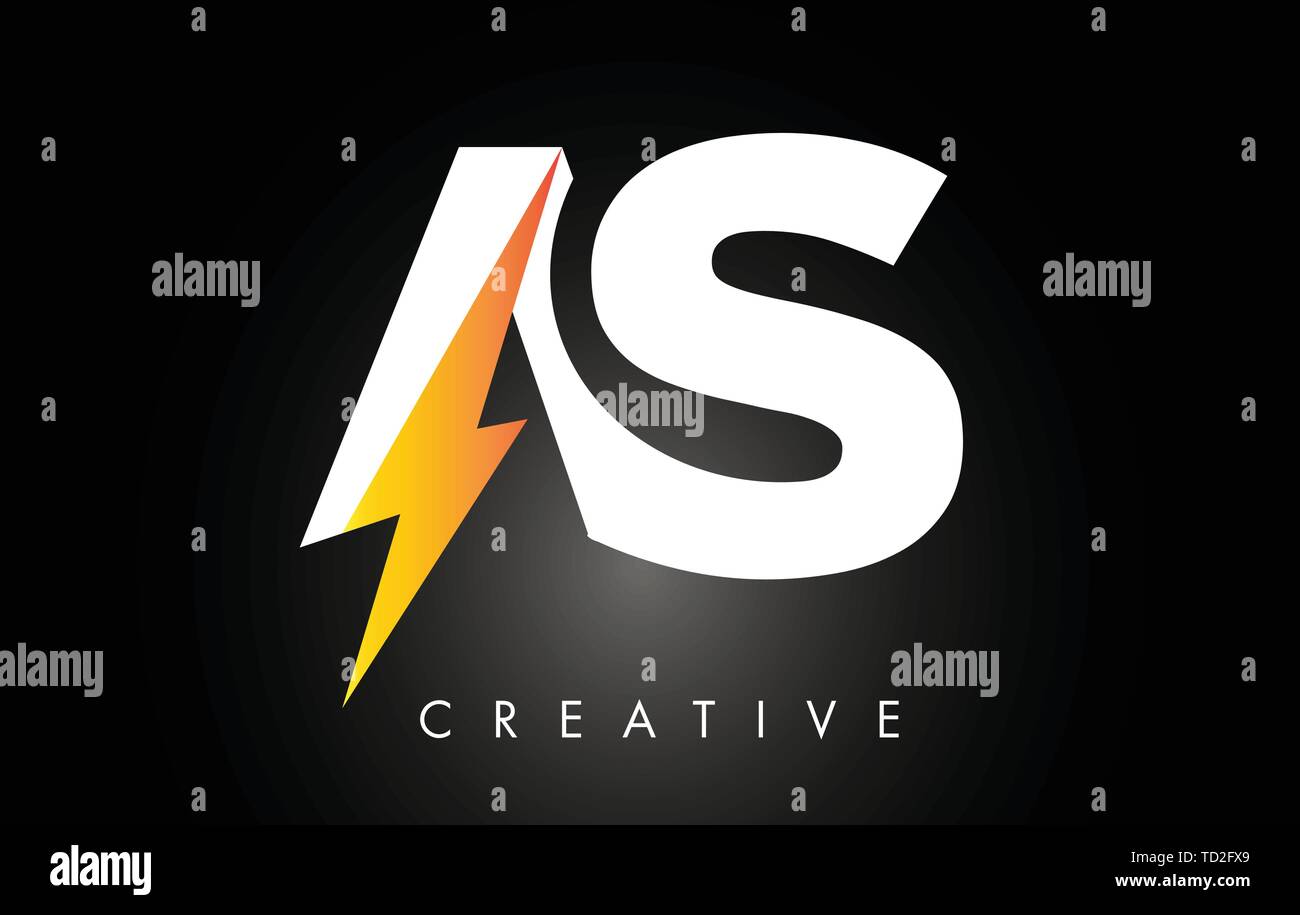 AS Letter Logo Design With Lighting Thunder Bolt. Electric Bolt Letter ...
