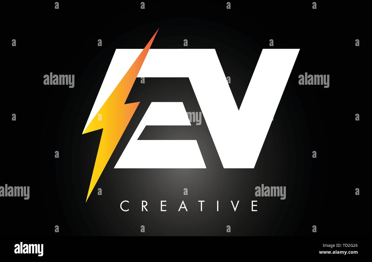 EV Letter Logo Design With Lighting Thunder Bolt. Electric Bolt Letter ...