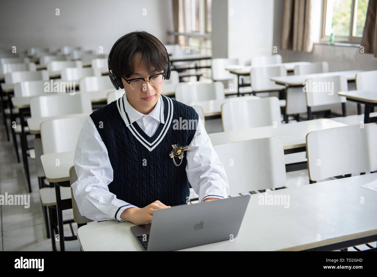 Asian college students study examination education in classrooms Stock ...