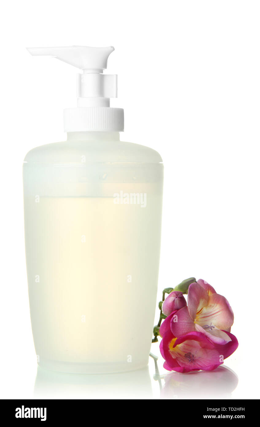 Bottle with liquid soap isolated on white Stock Photo - Alamy