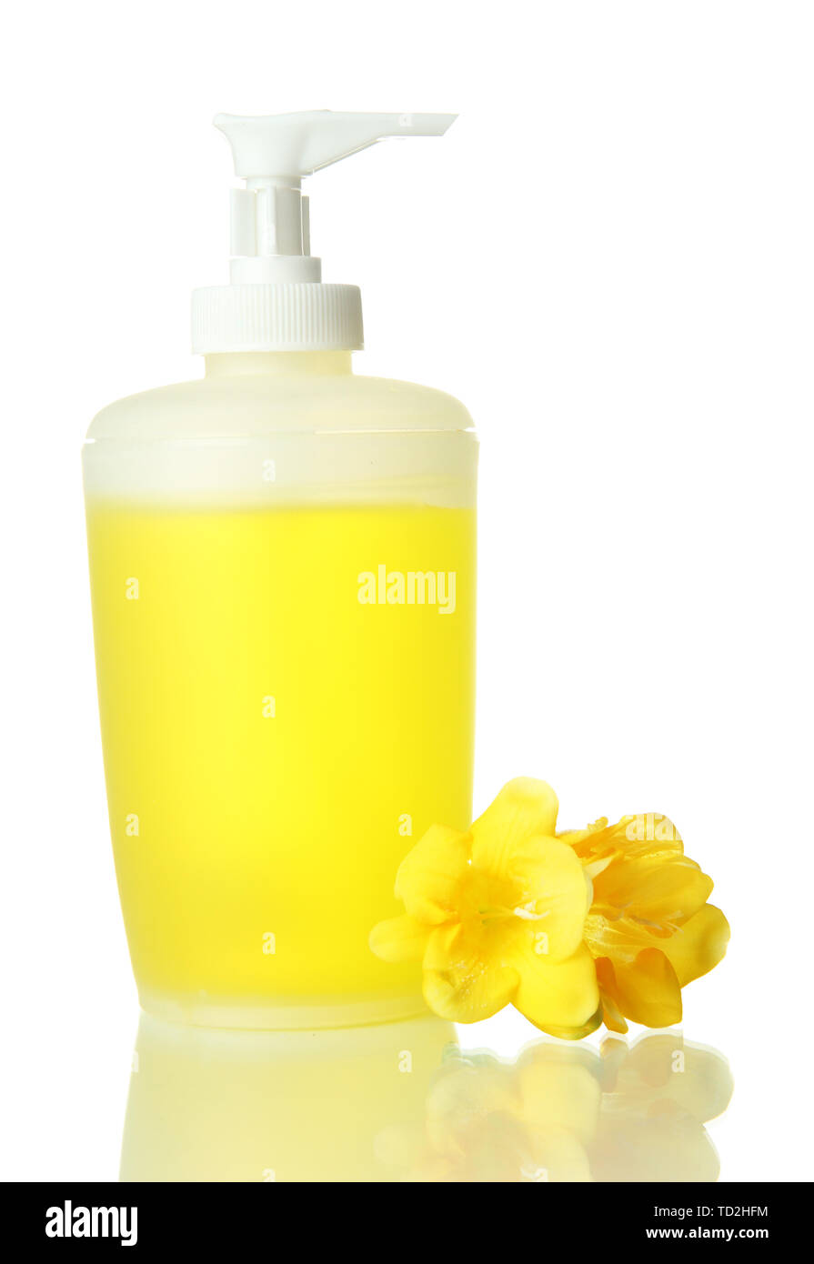 Bottle with liquid soap isolated on white Stock Photo - Alamy