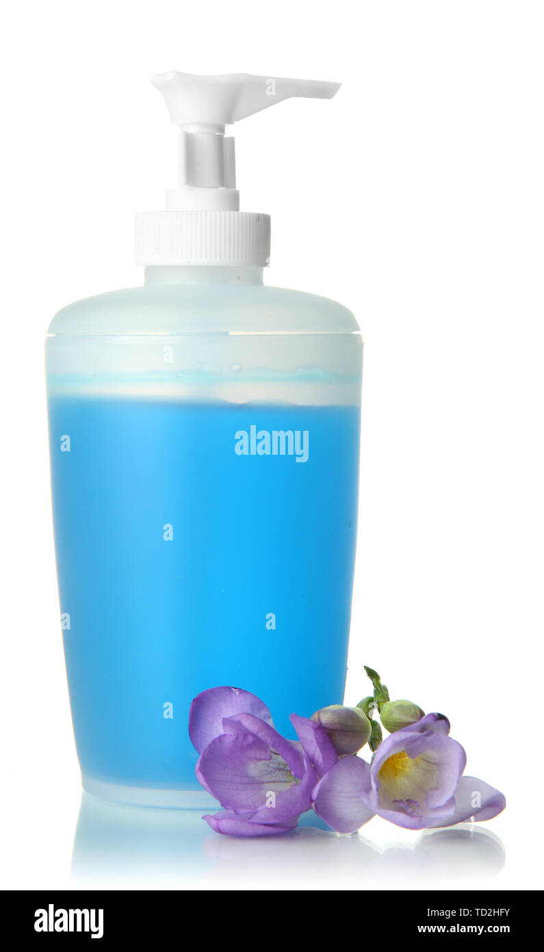 Bottle with liquid soap isolated on white Stock Photo - Alamy