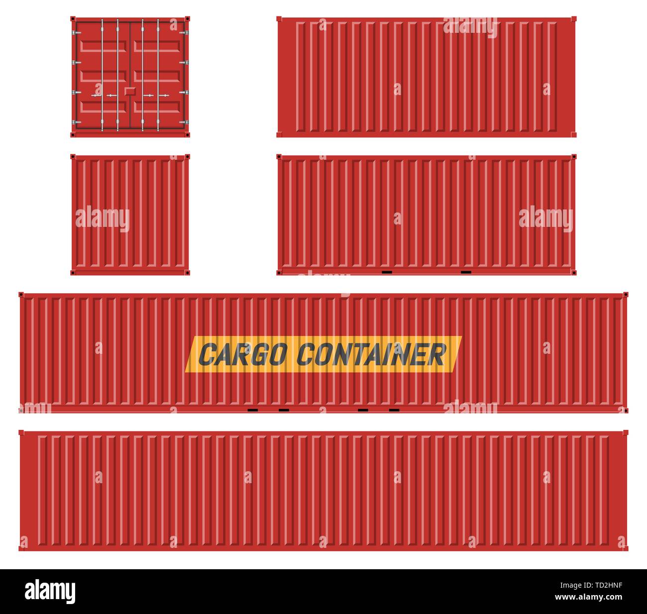 Cargo container vector mockup on white background with side, front ...