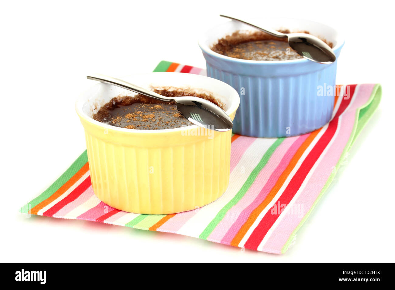Chocolate pudding in bowls for baking isolated on white Stock Photo - Alamy