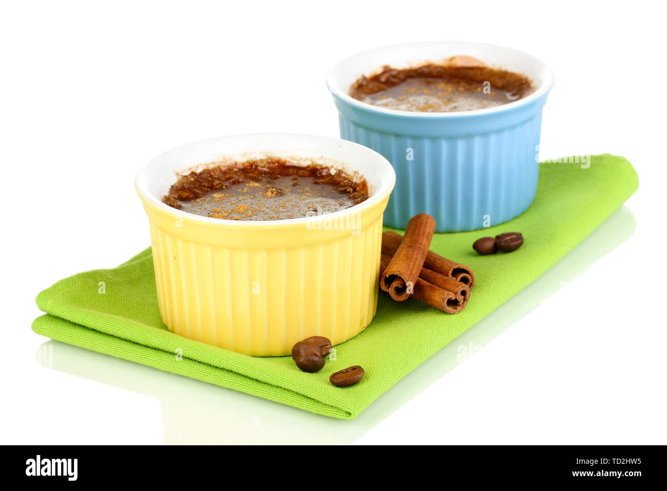 Chocolate pudding in bowls for baking isolated on white Stock Photo - Alamy