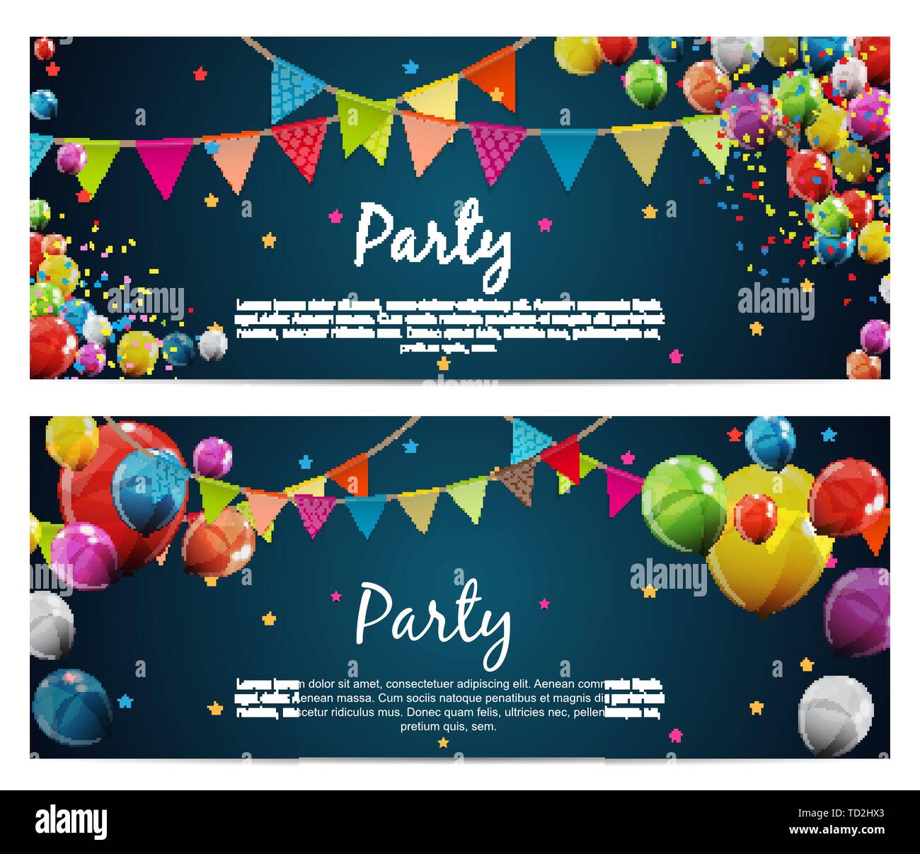 Party Birthday Background Baner with Flags and Balloons Vector ...