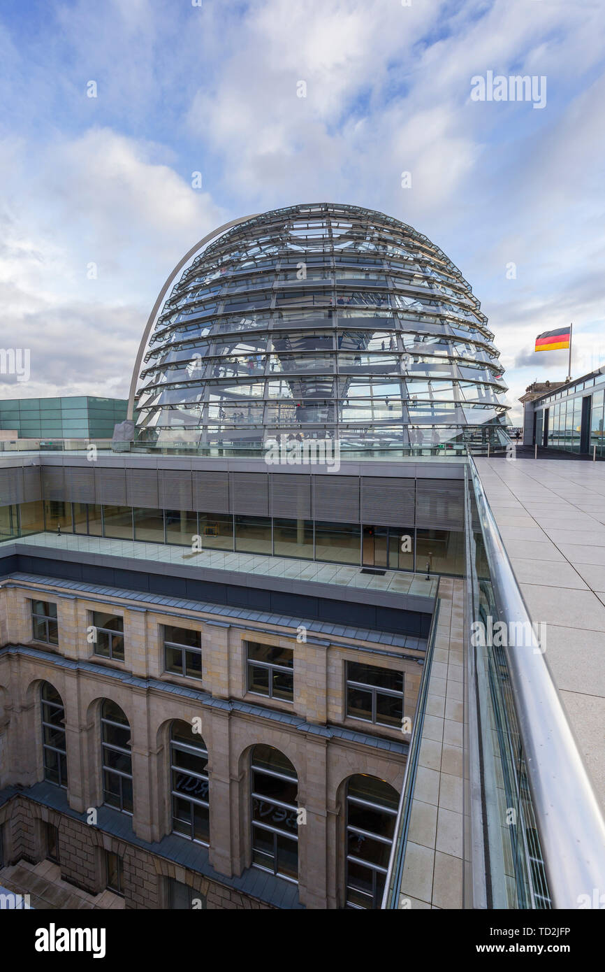Glass dome on top of the Reichstag (German parliament) building in ...