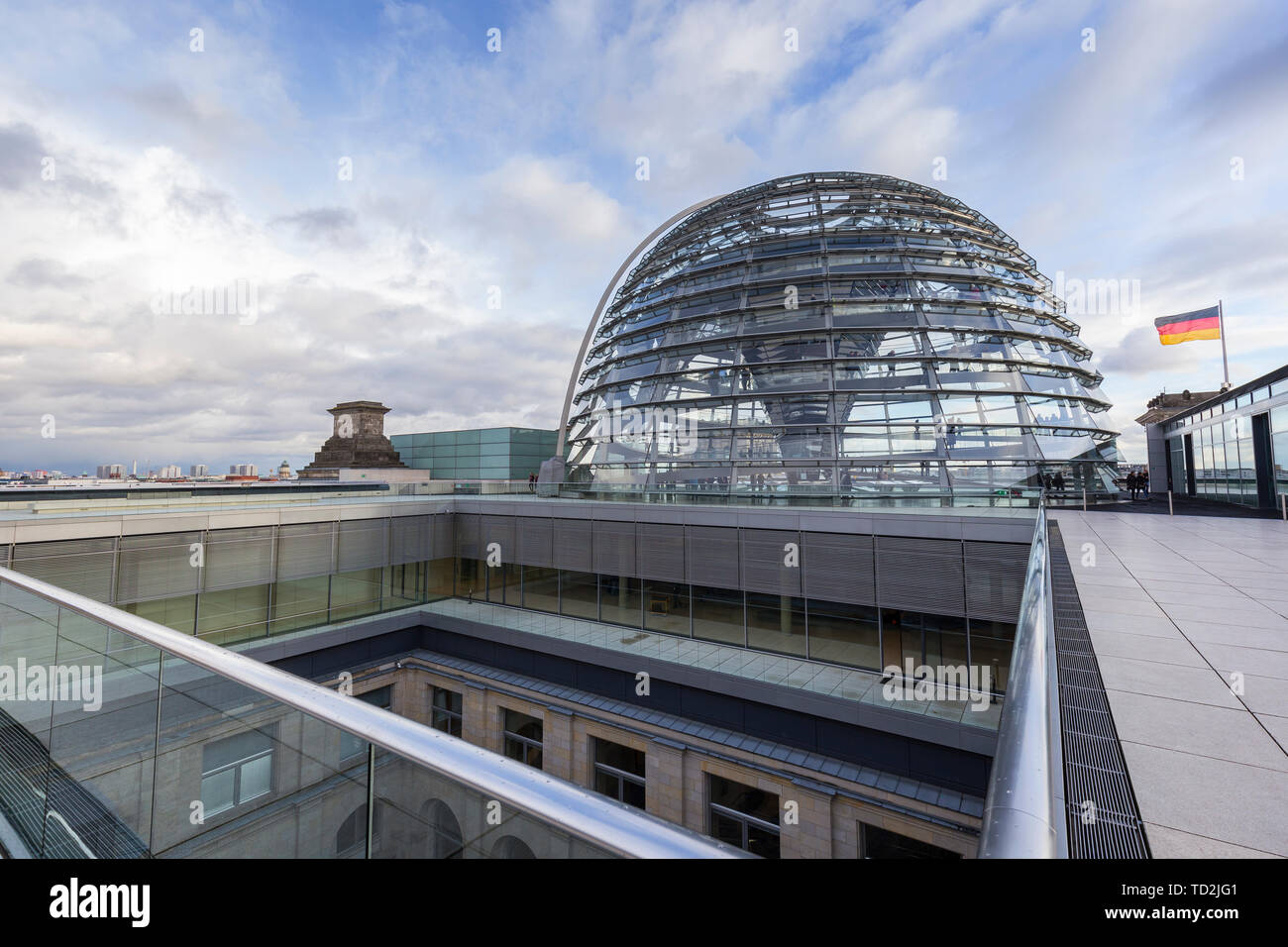 Glass dome on top of the Reichstag (German parliament) building in ...