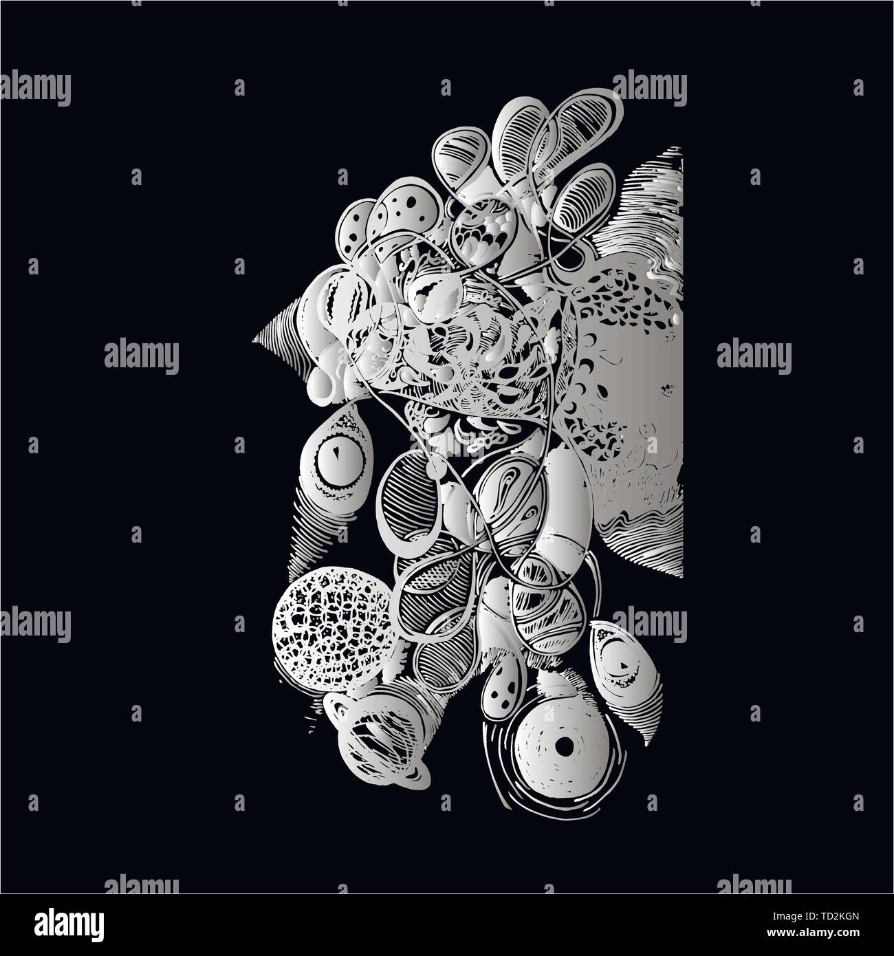 Black and white illustration of psychedelic travel, Eyes, planets ...