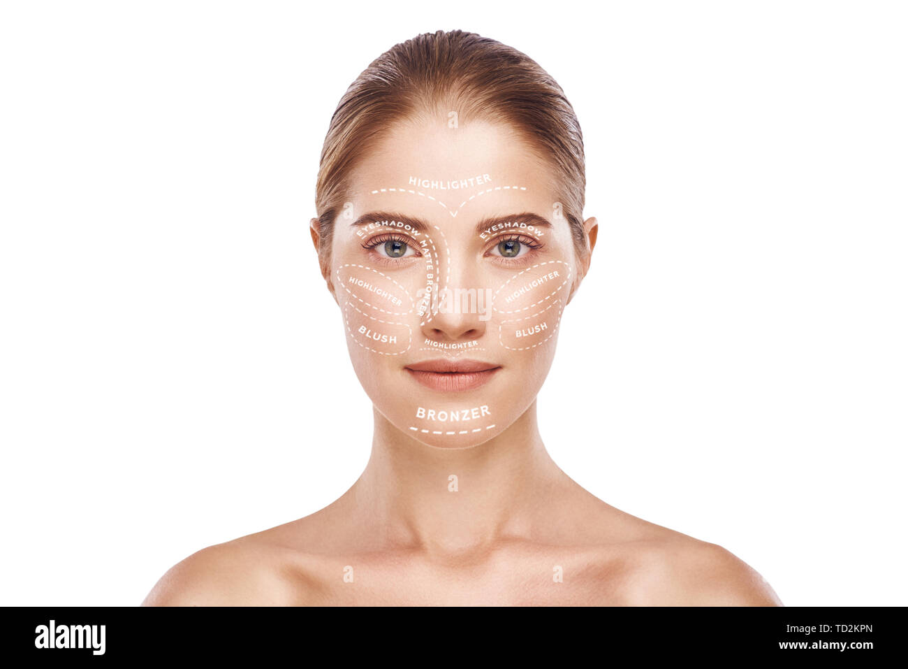 How to Apply Makeup? Pretty young woman with perfect skin and white ...