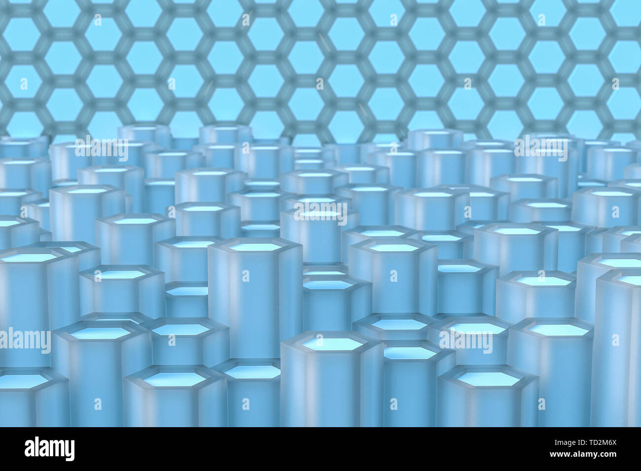 Blue transparent material hexagonal background, three-dimensional ...