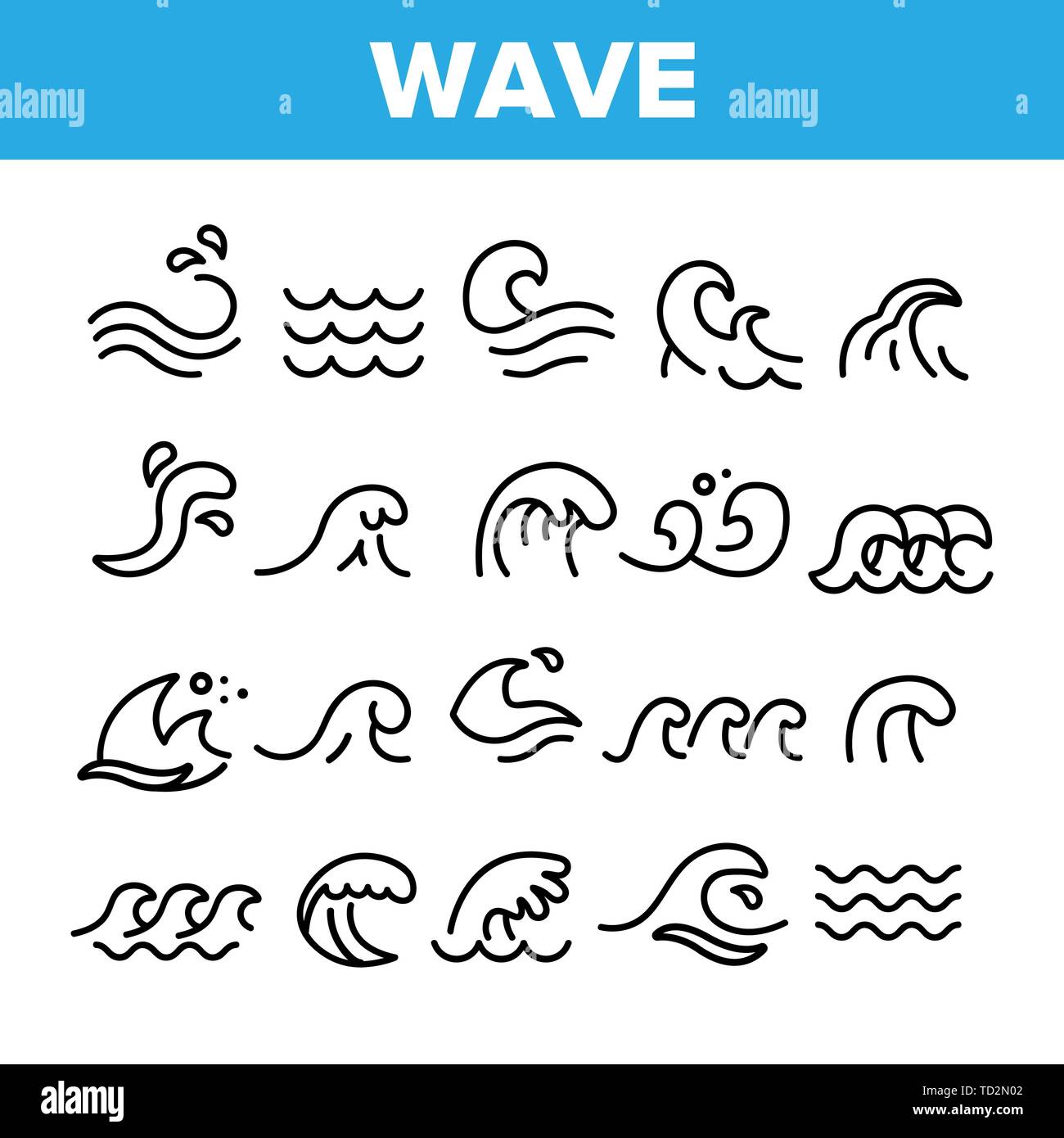 Sea And Ocean Waves Vector Linear Icons Set Stock Vector Image & Art ...
