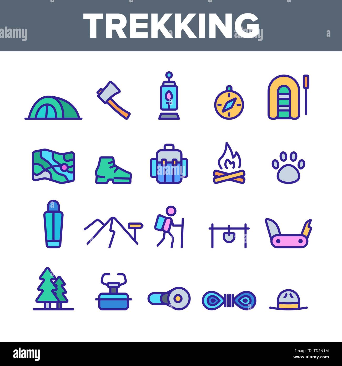 Trekking, Backpack Travel Vector Linear Icons Set Stock Vector Image ...