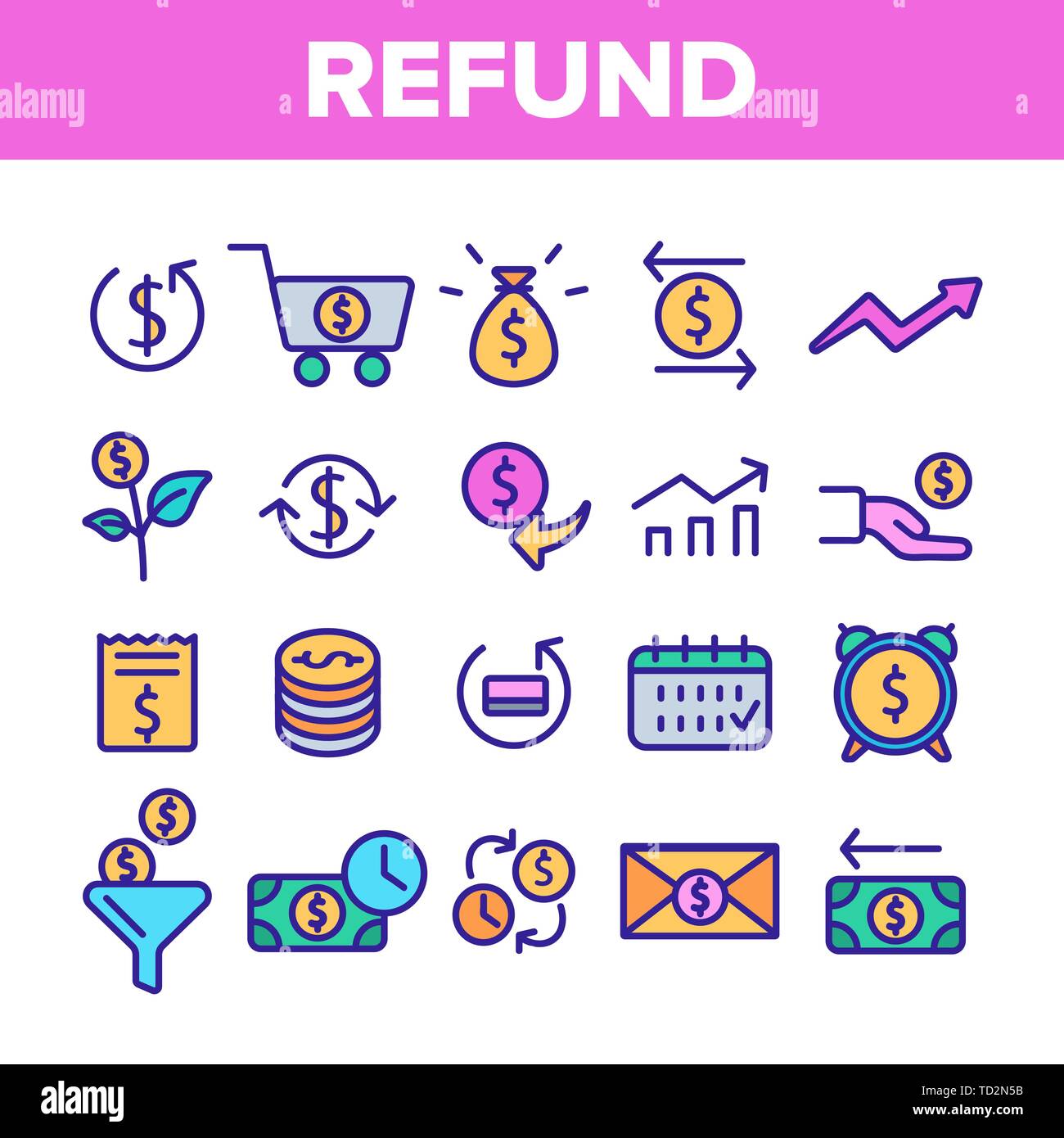 Refund, E-payment System Vector Linear Icons Set Stock Vector Image ...