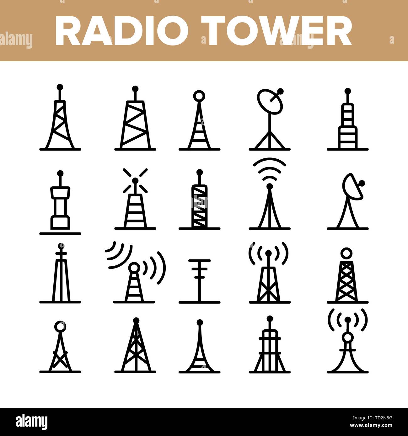 Radio Towers And Masts Vector Linear Icons Set Stock Vector Image & Art ...