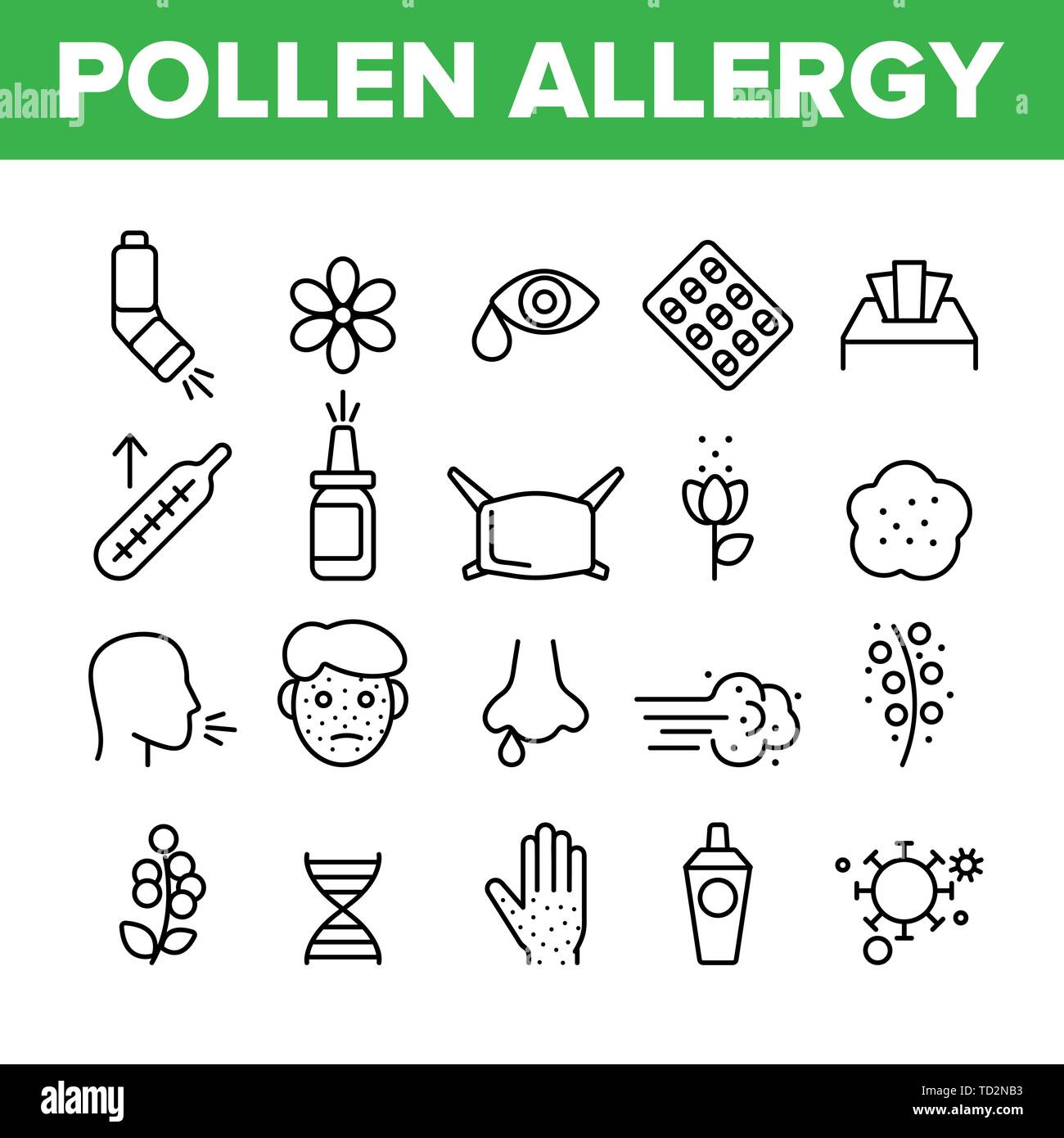 Pollen Allergy Symptoms Vector Linear Icons Set Stock Vector Image ...