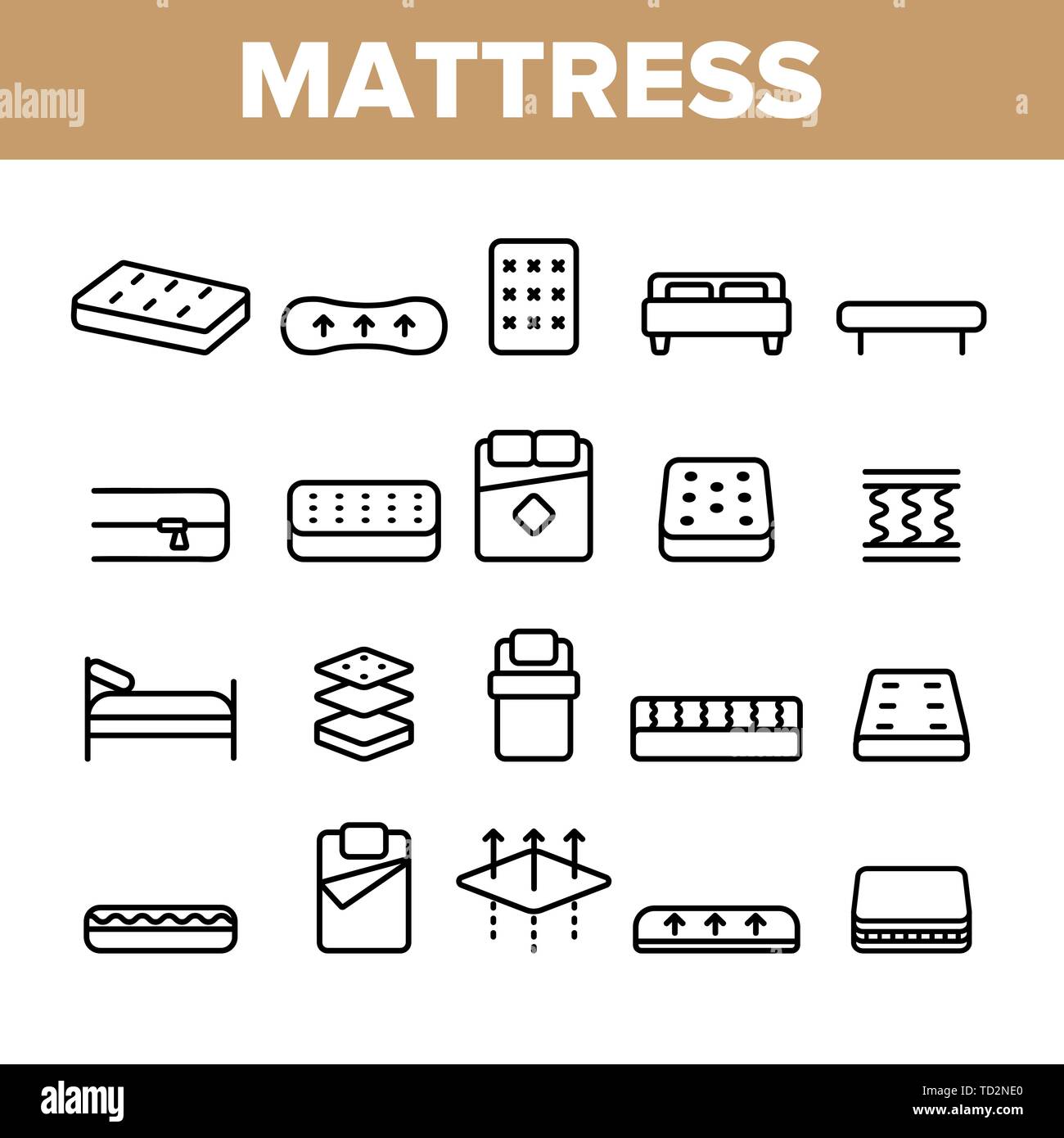 Mattress Types And Material Vector Linear Icons Set Stock Vector Image ...