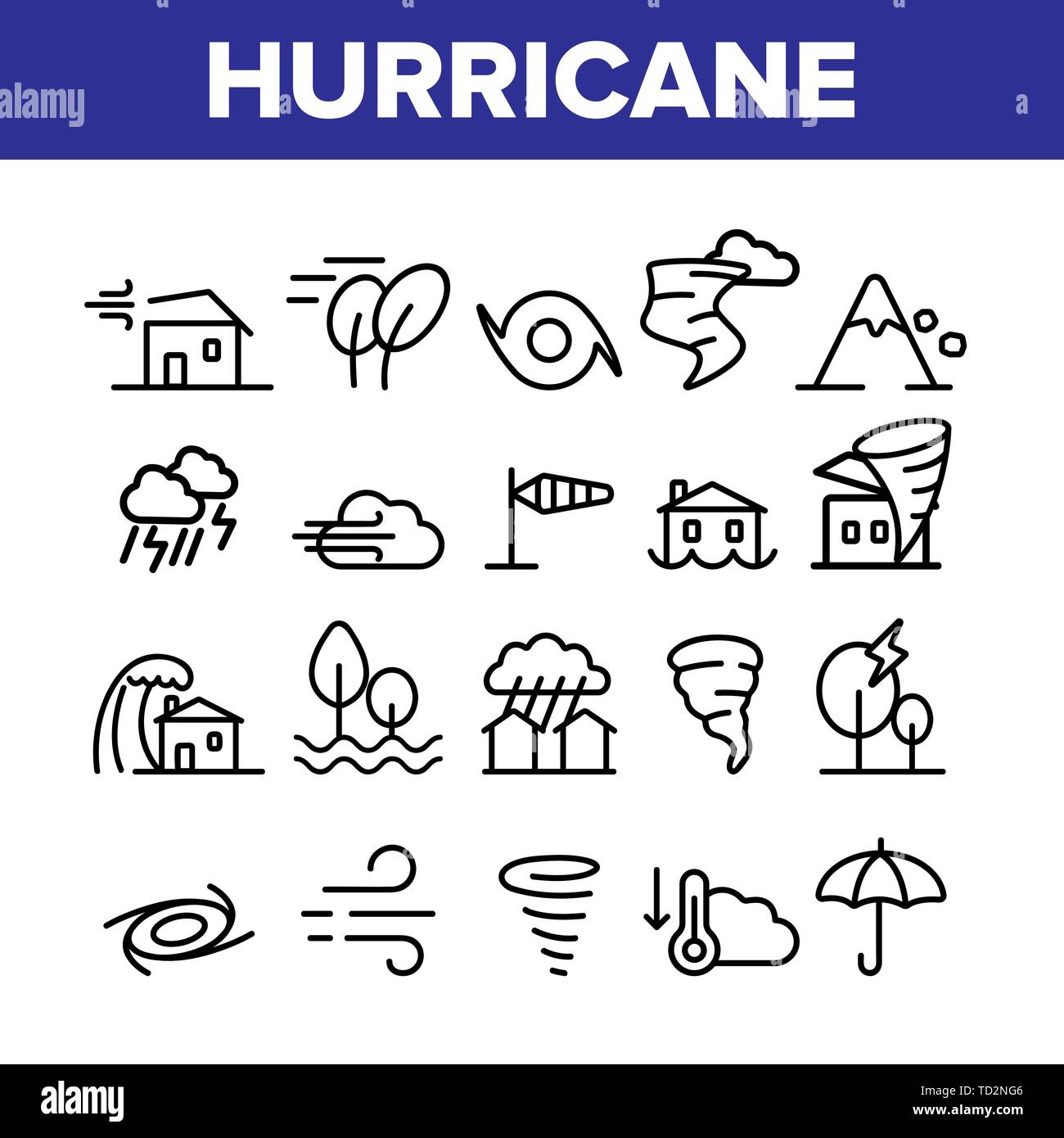 Hurricane Natural Disaster Vector Linear Icons Set Stock Vector Image ...