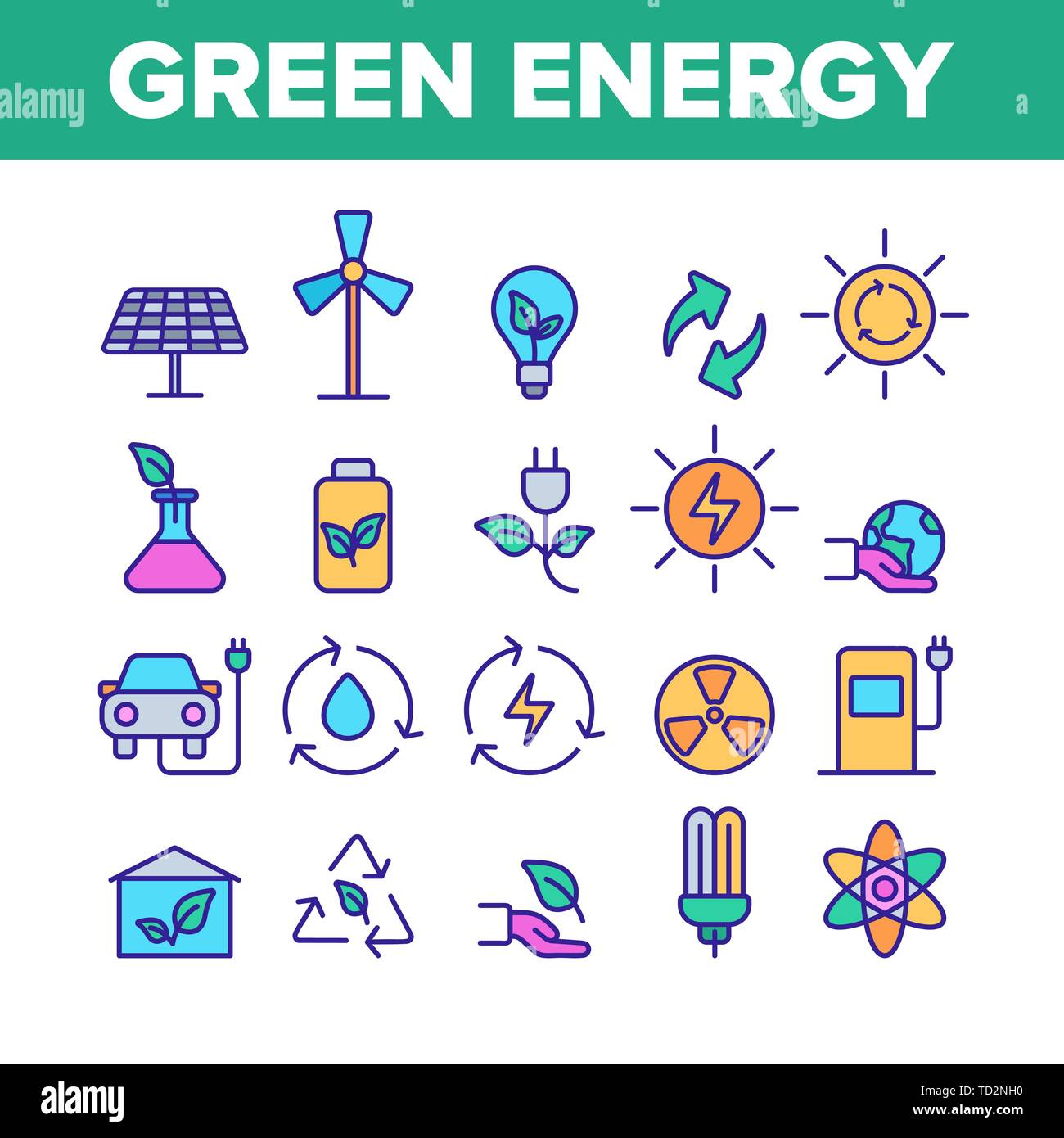 Green Energy Sources Vector Linear Icons Set Stock Vector Image & Art ...