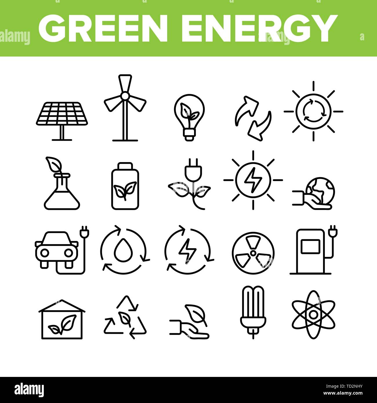 Green Energy Sources Vector Linear Icons Set Stock Vector Image & Art ...