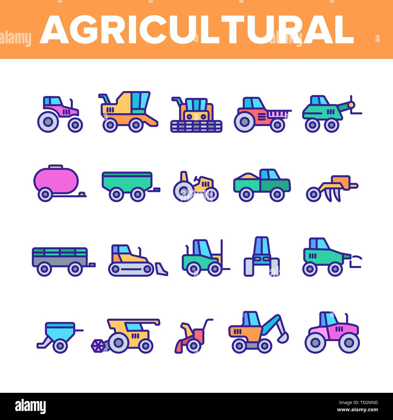 Agricultural Heavy Machinery Vector Linear Icons Set Stock Vector Image ...