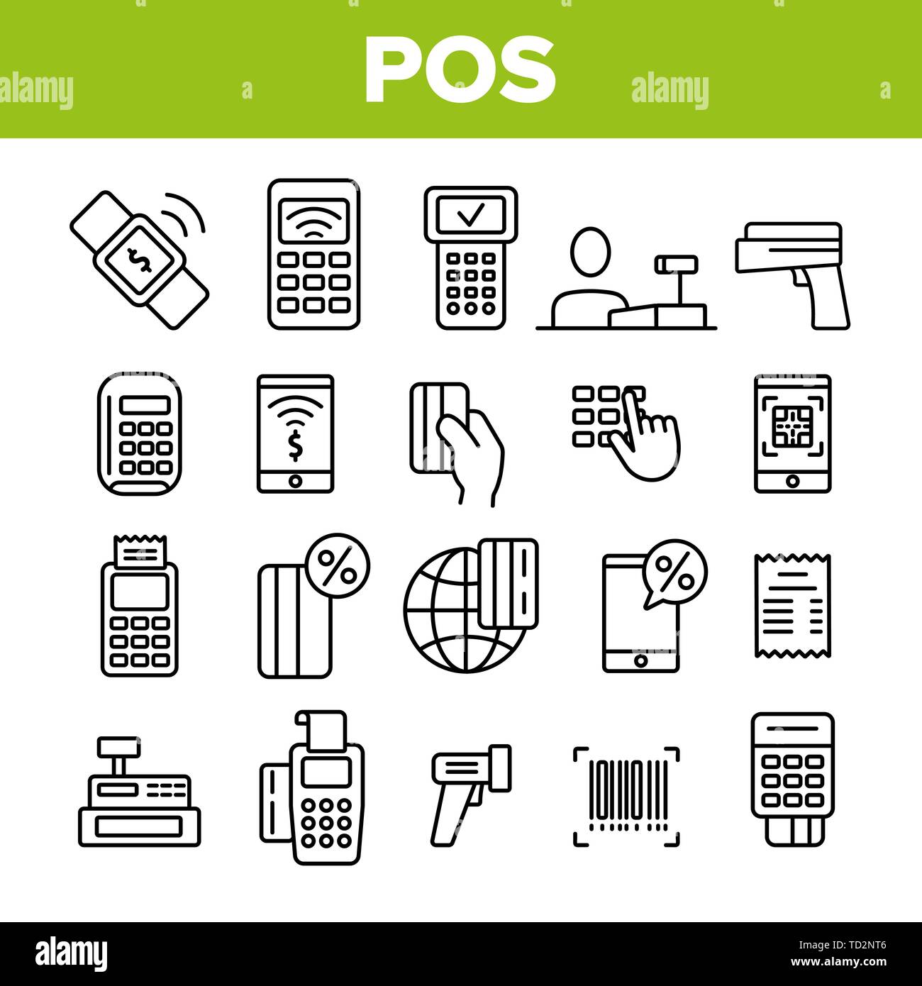 POS Terminal, Mobile Payment Vector Linear Icons Set Stock Vector Image ...