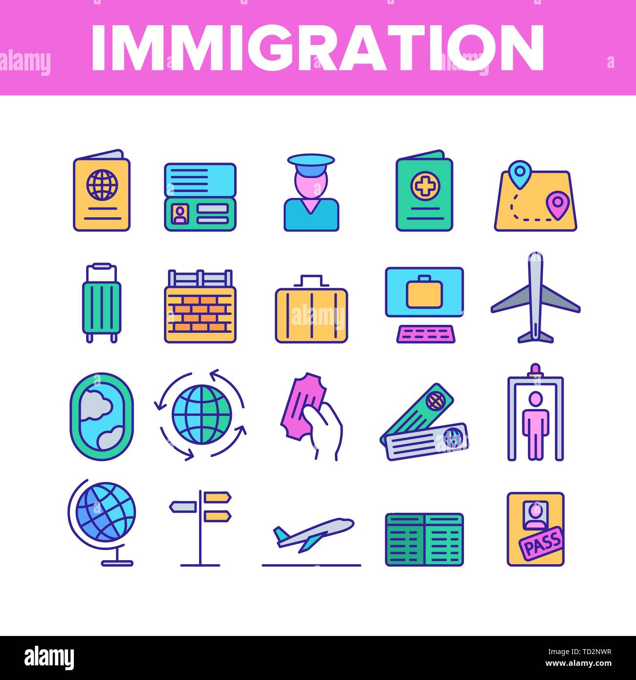 Immigration, Abroad Travel Vector Linear Icons Set Stock Vector Image ...