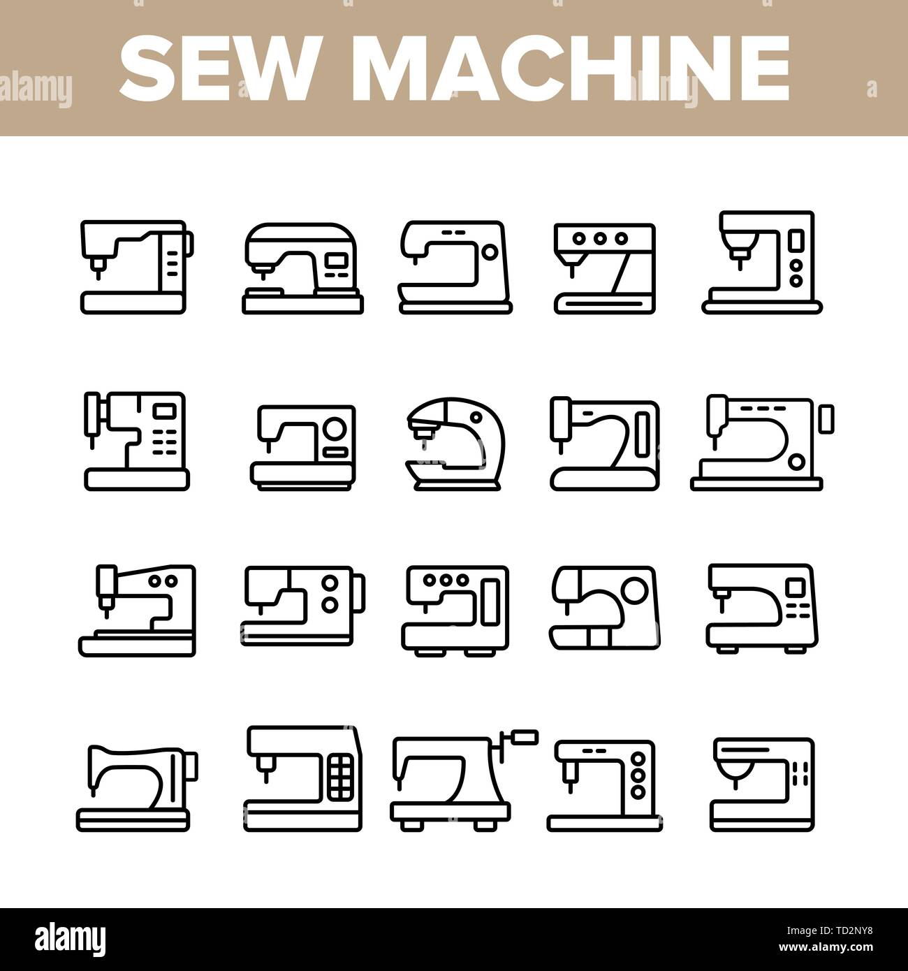 Sewing Machines, Tailor Equipment Vector Linear Icons Set Stock Vector ...