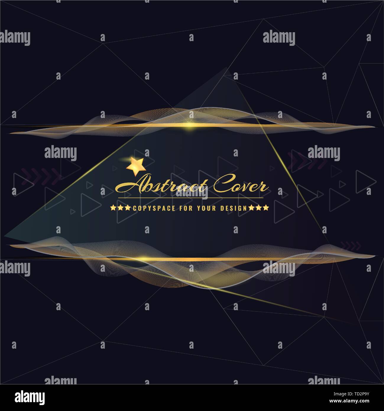 Abstract and solid dark cover design template with glowing golden ...