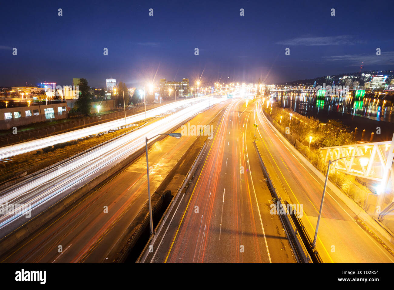 busy traffic on road at night in portland Stock Photo - Alamy