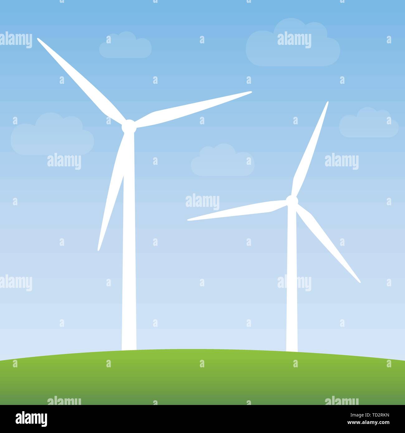 windmills on green nature landscape wind power energy vector ...