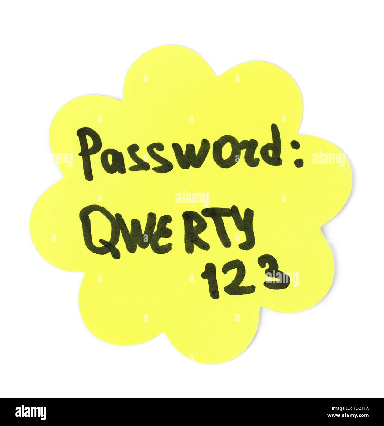 Sticker-reminder with most popular password, isolated on white Stock ...