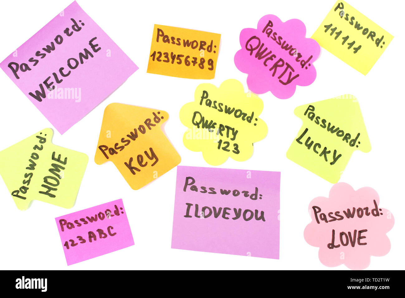 Password's reminders isolated on white Stock Photo - Alamy