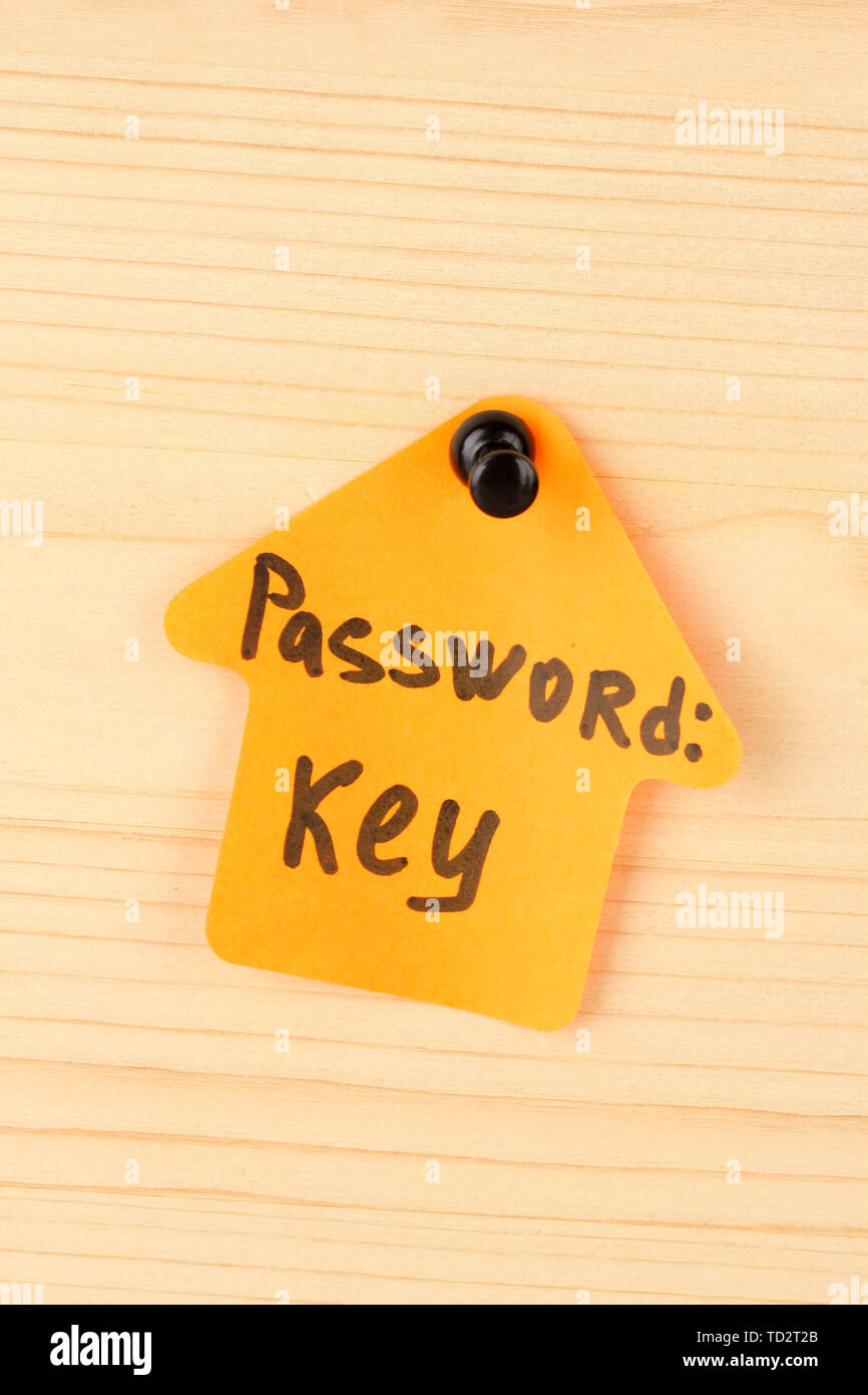 Sticker-reminder with most popular password, on wooden background Stock ...