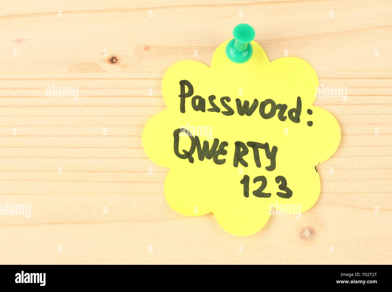 Sticker-reminder with most popular password, on wooden background Stock ...