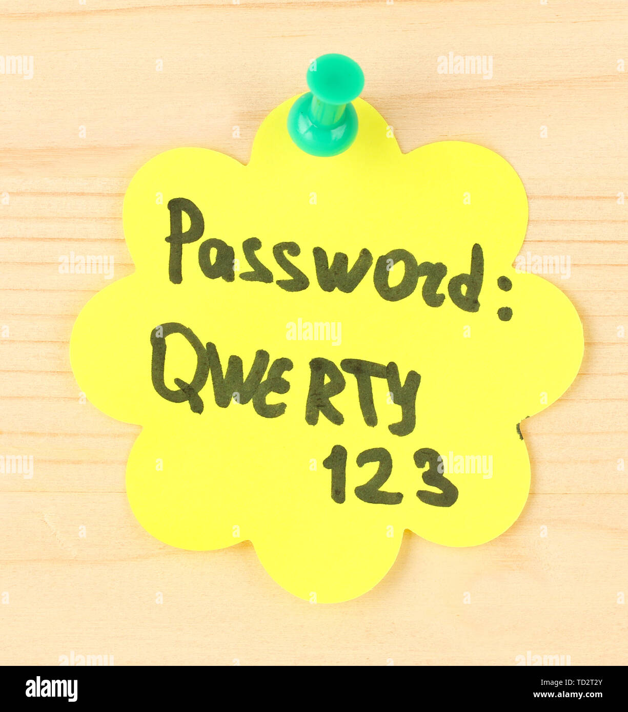 Sticker-reminder with most popular password, on wooden background Stock ...