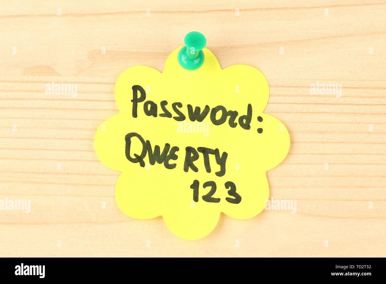 Sticker-reminder with most popular password, on wooden background Stock ...