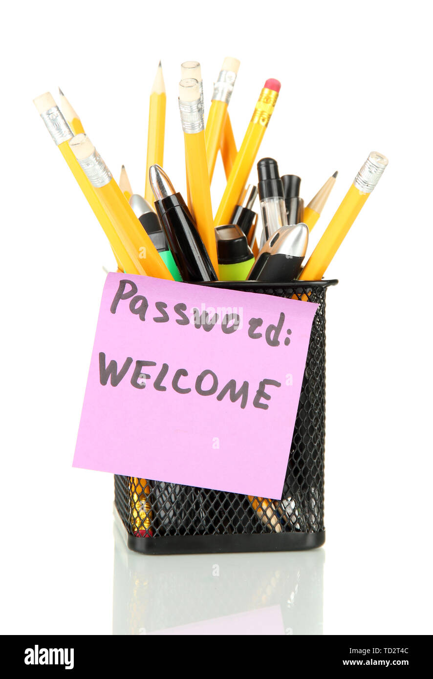 Password's reminder and office supplies, isolated on white Stock Photo ...