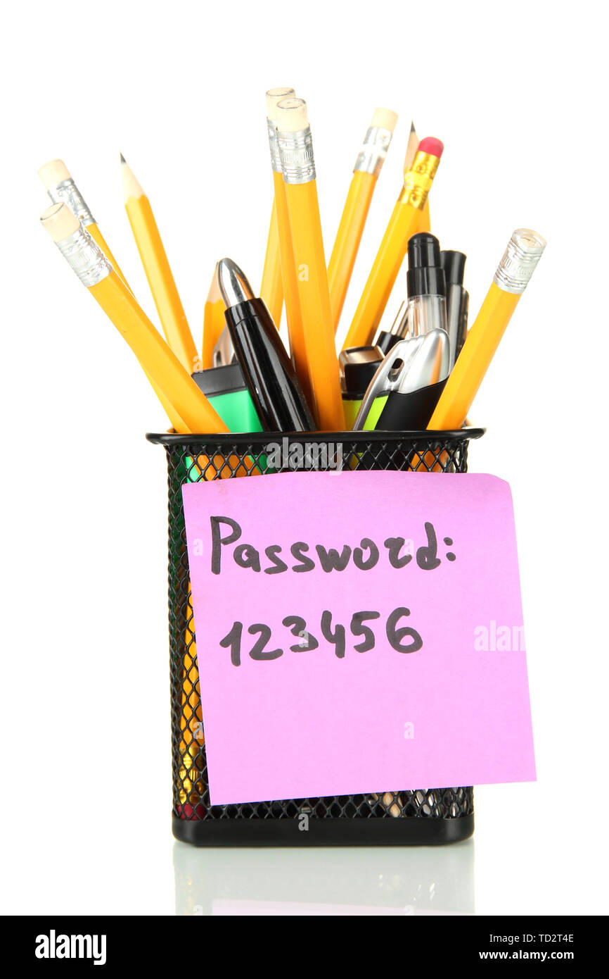 Password's reminder and office supplies, isolated on white Stock Photo ...