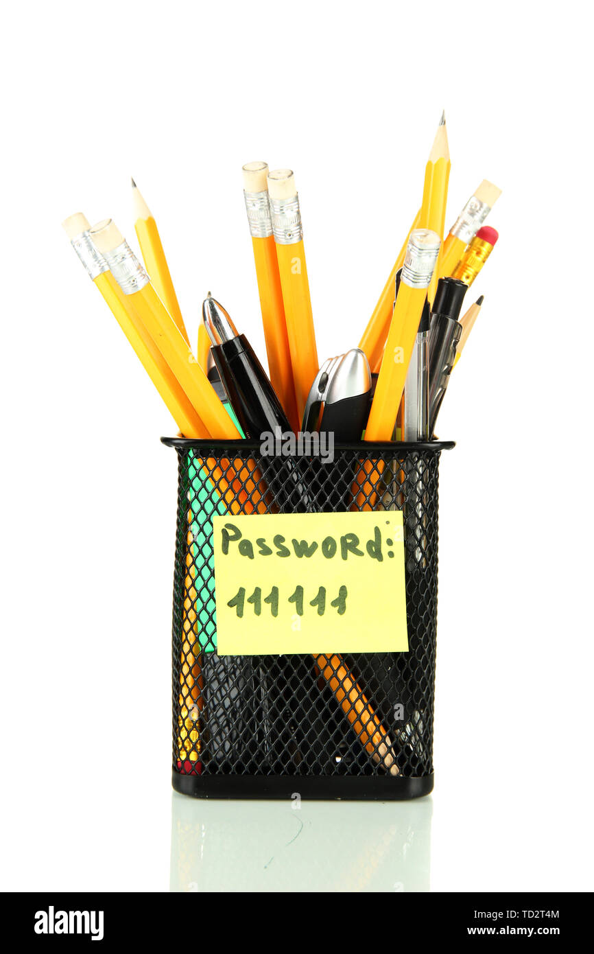 Password's reminder and office supplies, isolated on white Stock Photo ...