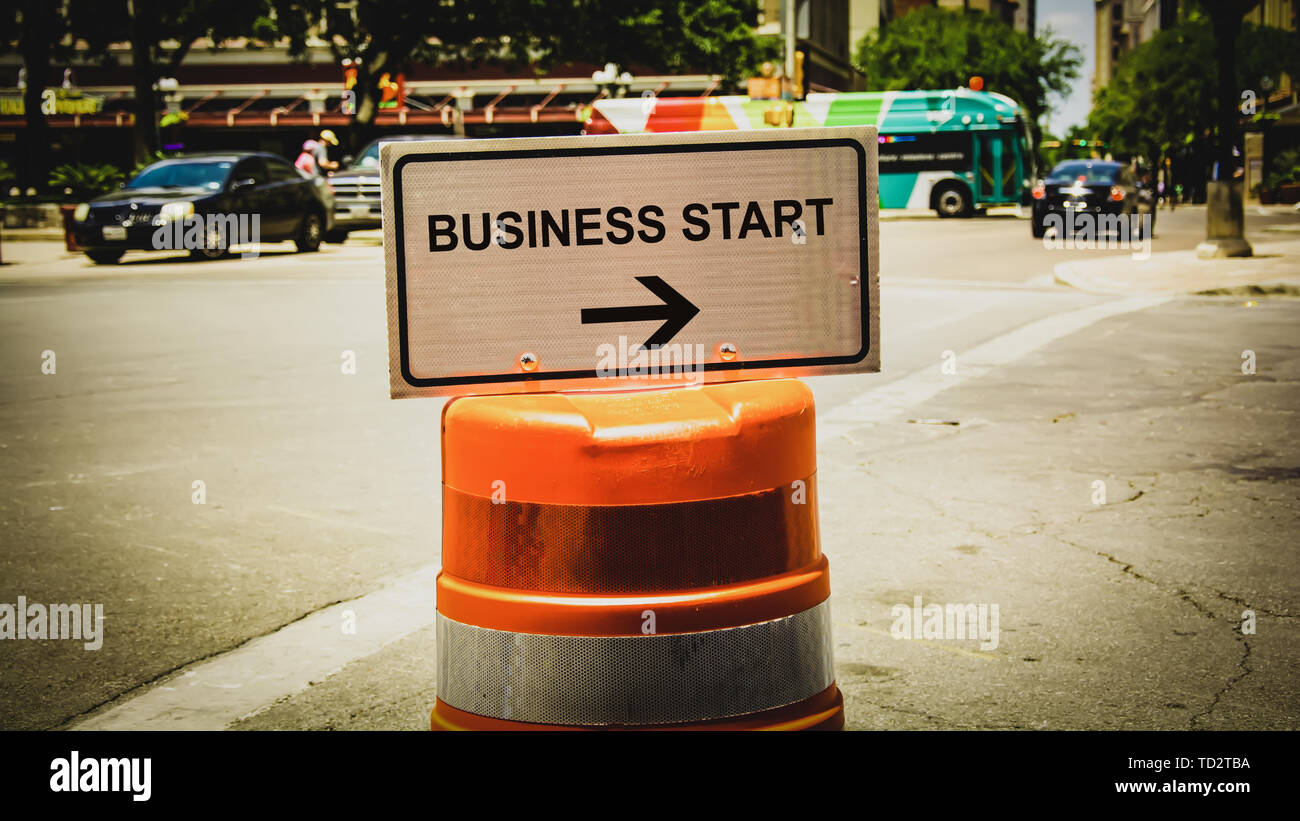 Street Sign the Direction Way to BUSINESS START Stock Photo - Alamy